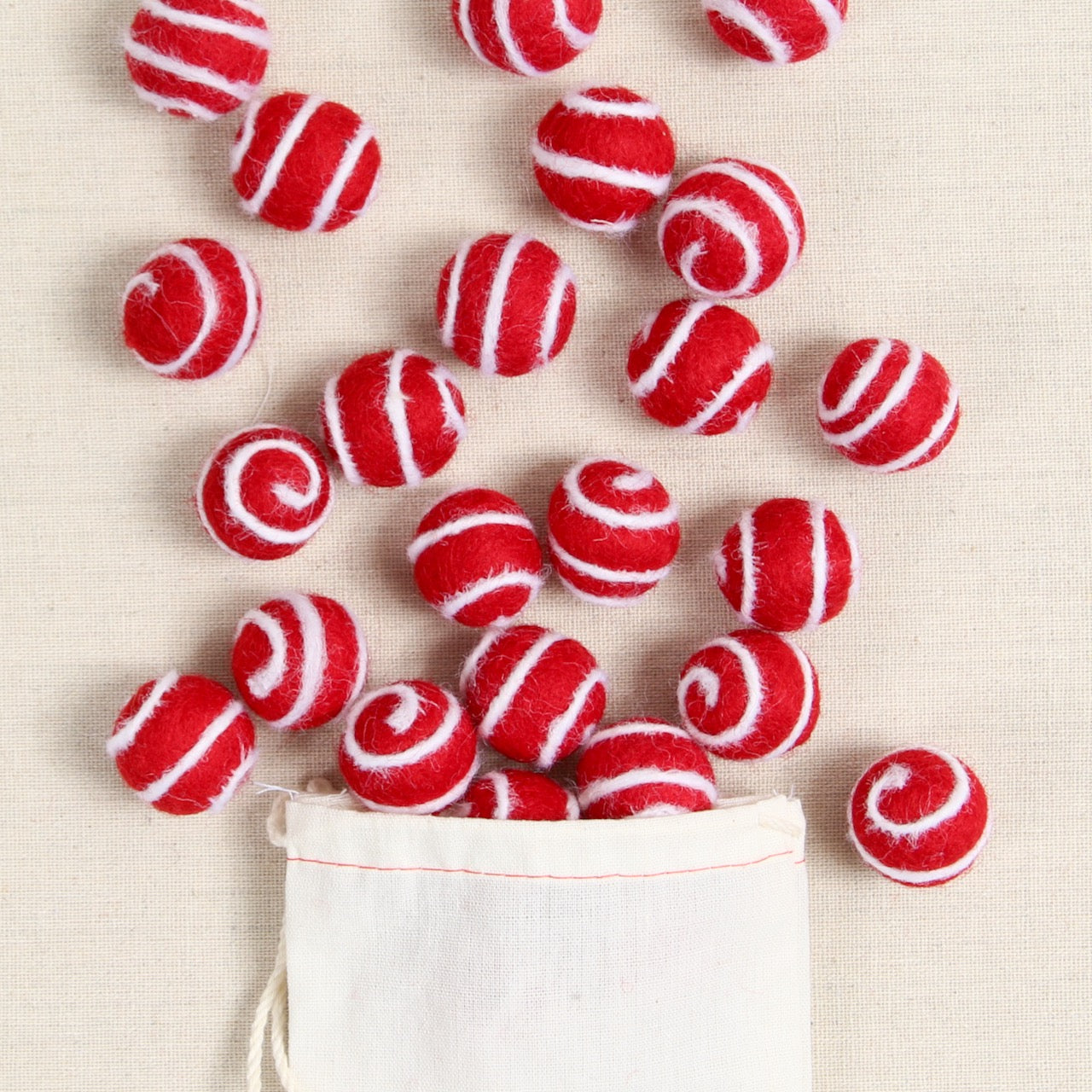 Red with White Swirl, Felted Ball – Benzie Design